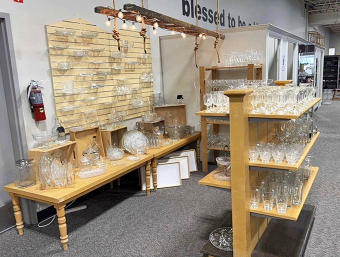 Crystal and glassware displayed with the reverence of museum pieces. These vessels have toasted celebrations and will gladly do it again.