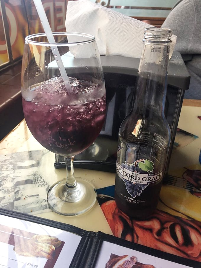 Even the beverages get special treatment here. That grape soda isn't just a drink—it's a purple passport to childhood nostalgia.