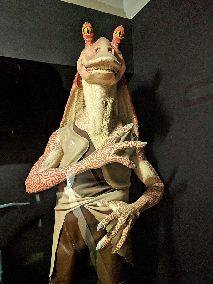 Jar Jar Binks greets visitors with that signature smile that made him the most beloved character in Star Wars history. (Just kidding!)