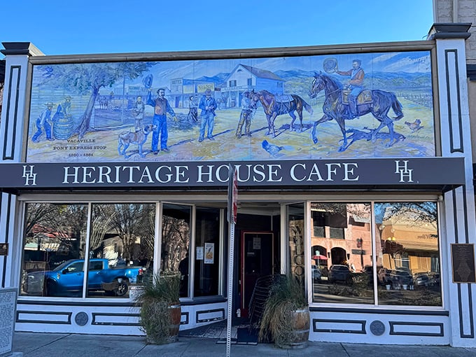 Heritage House Cafe's vintage storefront and historical mural invite you to step back in time while enjoying thoroughly modern coffee and conversation.