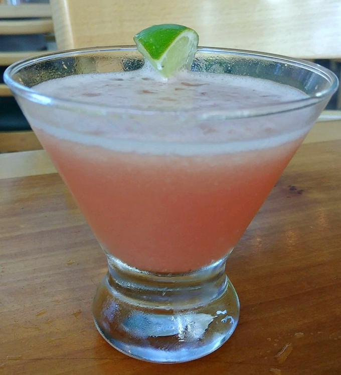 This blushing pink martini isn't just a drink—it's what happens when Hermiston's finest fruits decide to go swimming in vodka.