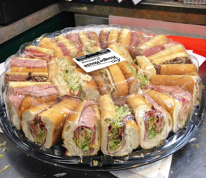 The hoagie platter—feeding a crowd or just one very ambitious eater. It's like a sandwich clock telling you it's always time to eat.