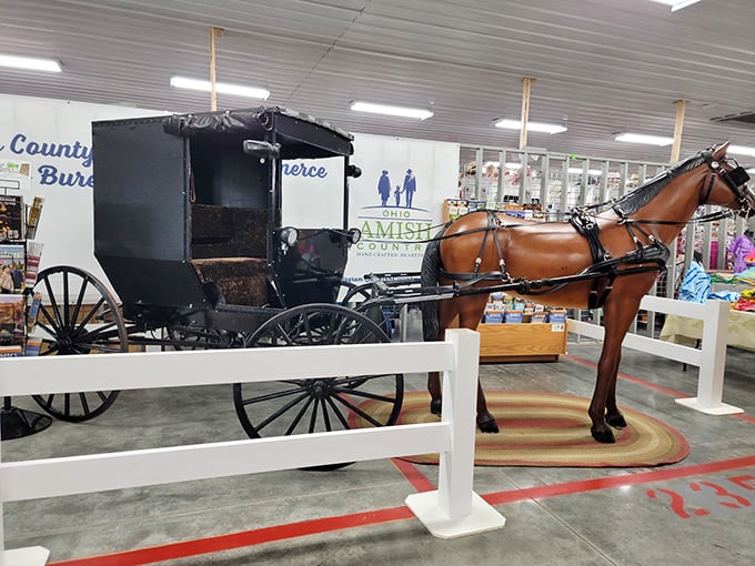 Not just a display—a glimpse into Amish transportation heritage. This buggy doesn't need gas, just appreciation for craftsmanship.