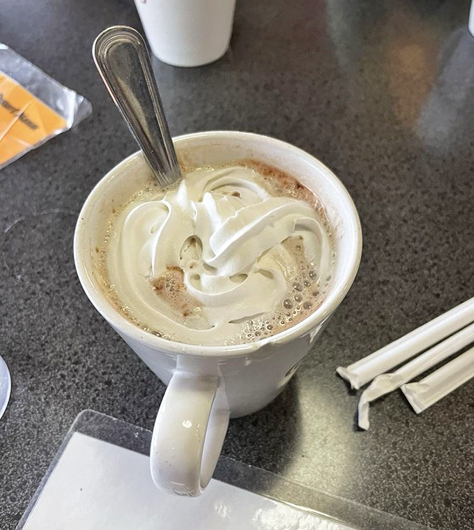 Coffee crowned with whipped cream—because sometimes Monday mornings require more than just caffeine to face the world.