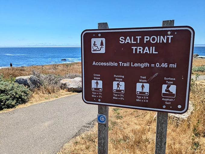 The trail marker promises accessibility for all – because Mother Nature's greatest hits shouldn't require an Olympic athlete's stamina.