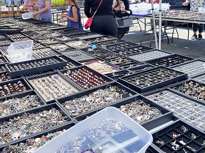 Jewelry hunters in their natural habitat, where every tray holds potential heirlooms and "I can't believe I found this" moments.