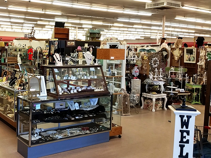 The jewelry section sparkles with forgotten elegance—pieces that witnessed first dates, anniversary dinners, and celebrations long before selfies existed.