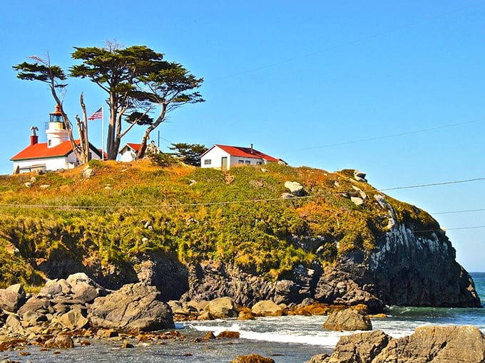 Battery Point Lighthouse stands sentinel on its rocky perch, accessible only at low tide – nature's way of creating exclusivity without the price tag.