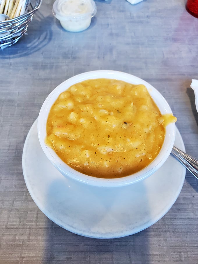 Mac and cheese that doesn't whisper, it announces itself – a bubbling cauldron of creamy, cheesy comfort that's worth every calorie.