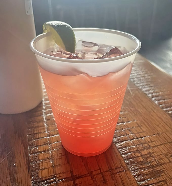 Even the drinks here understand their role—refreshing, straightforward, and ready to play the perfect supporting character to your burger.