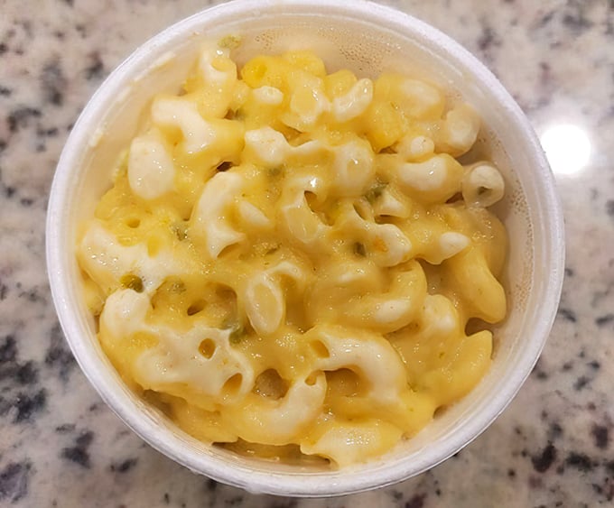 Mac and cheese that understands its supporting role in the barbecue ensemble—creamy enough to complement the smoke without stealing the show.