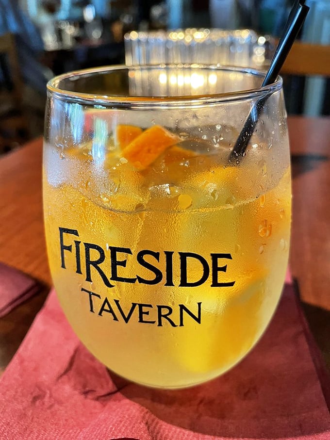 A golden elixir in Fireside's signature glass—sunshine in liquid form. This drink isn't just served; it's presented with Pennsylvania pride.