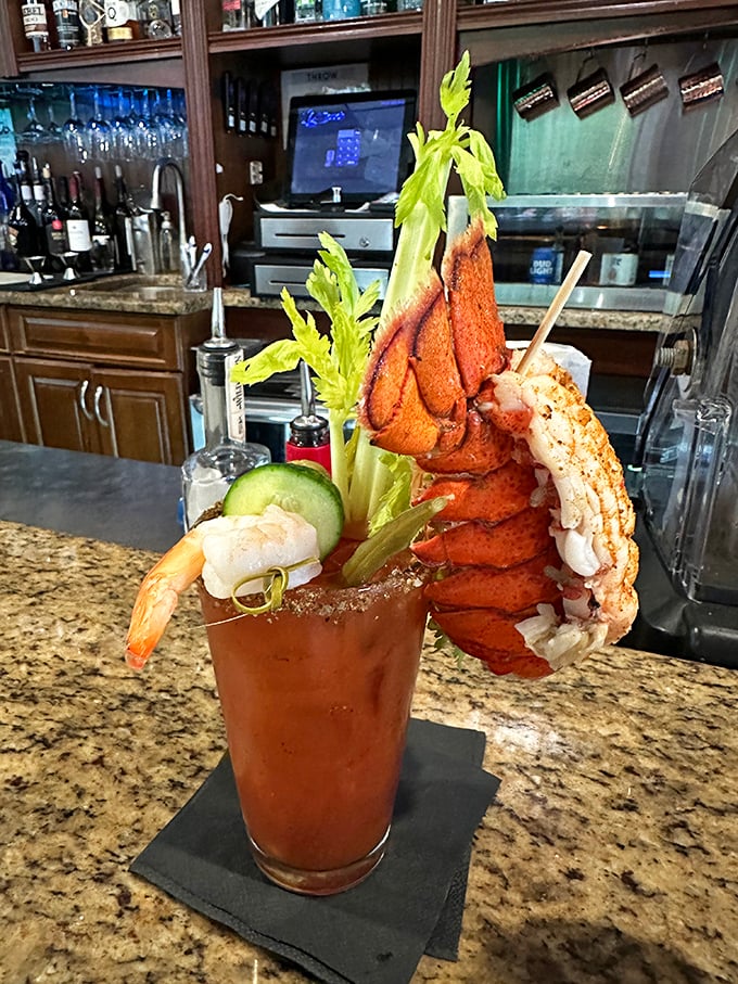 The Bloody Mary that ate all the other Bloody Marys—a meal in a glass topped with what appears to be half the ocean.