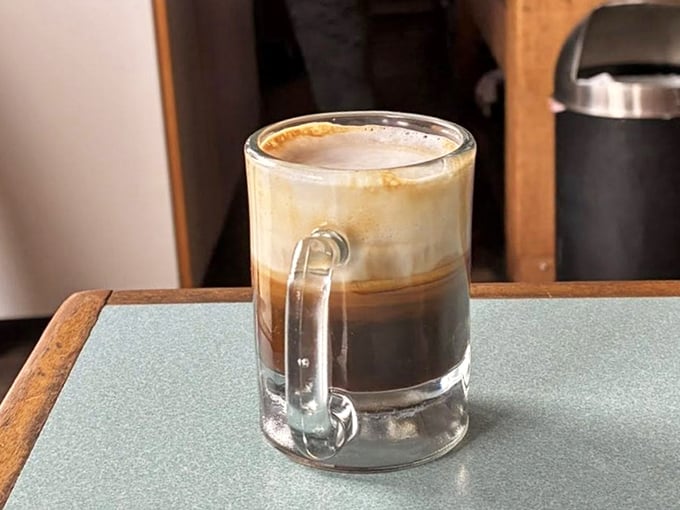That espresso isn't just coffee; it's liquid motivation layered beautifully in glass—the kind of craftsmanship that makes mornings worthwhile.