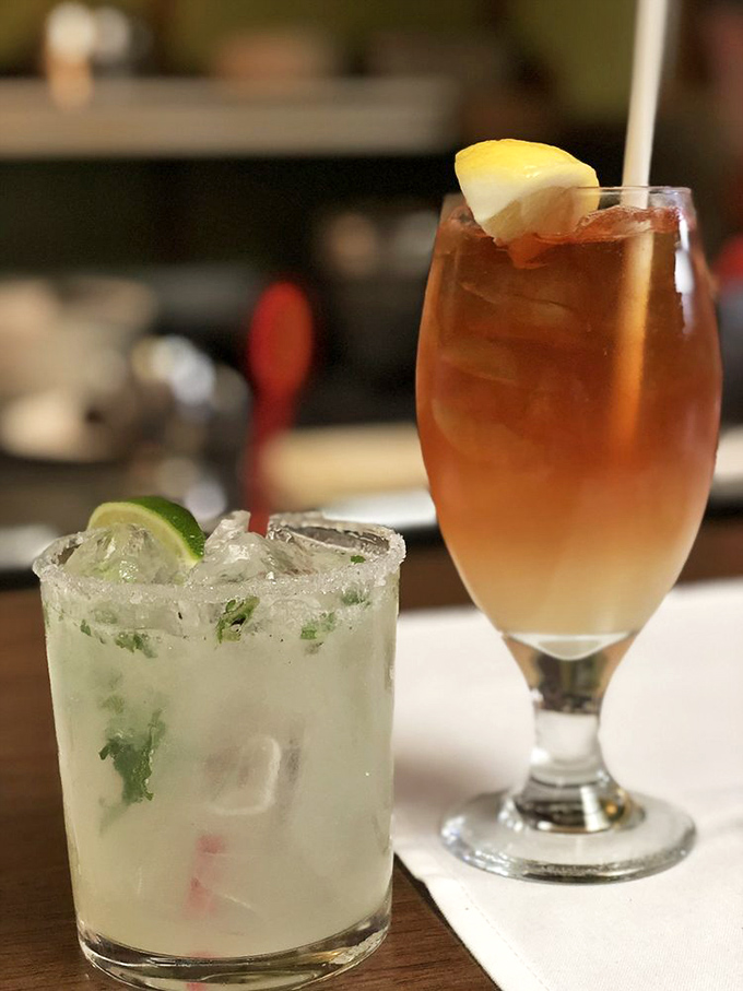Cocktail chemistry at its finest – a refreshing mojito and classic Arnold Palmer stand ready to wash away the day's stresses and hydrate Hollywood dreams.