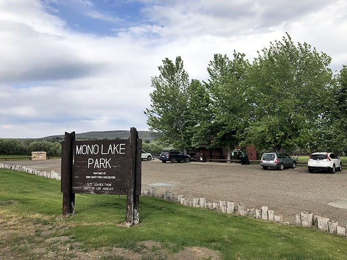 The welcoming sign at Mono Lake Park reminds visitors they're 343 miles from Los Angeles—and about a million miles from ordinary.