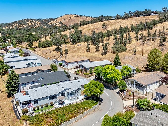 Suburban life, Sierra foothills style – where your morning commute includes deer sightings and your backyard might actually be a mountain.