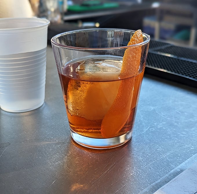 Even the cocktails get the barbecue treatment – this Old Fashioned with its perfect ice cube looks like liquid amber in the afternoon light.