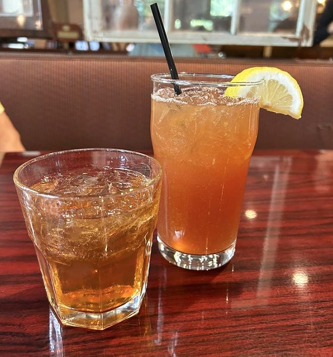 Liquid therapy, Pennsylvania-style. One whiskey neat, one refreshing citrus concoction—because sometimes decisions are hard and you need options.
