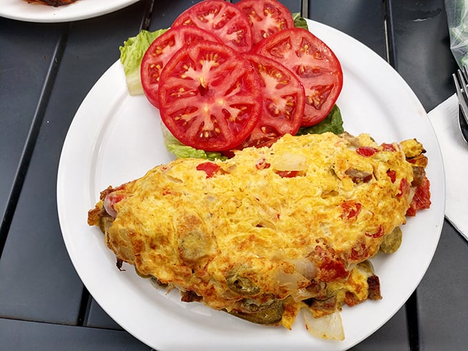 An omelet so perfectly executed it makes you wonder if the chef has an engineering degree in breakfast construction.