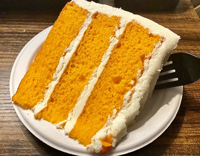 Orange cake that glows like Tennessee sunshine, with layers so perfectly defined they could teach geometry classes.