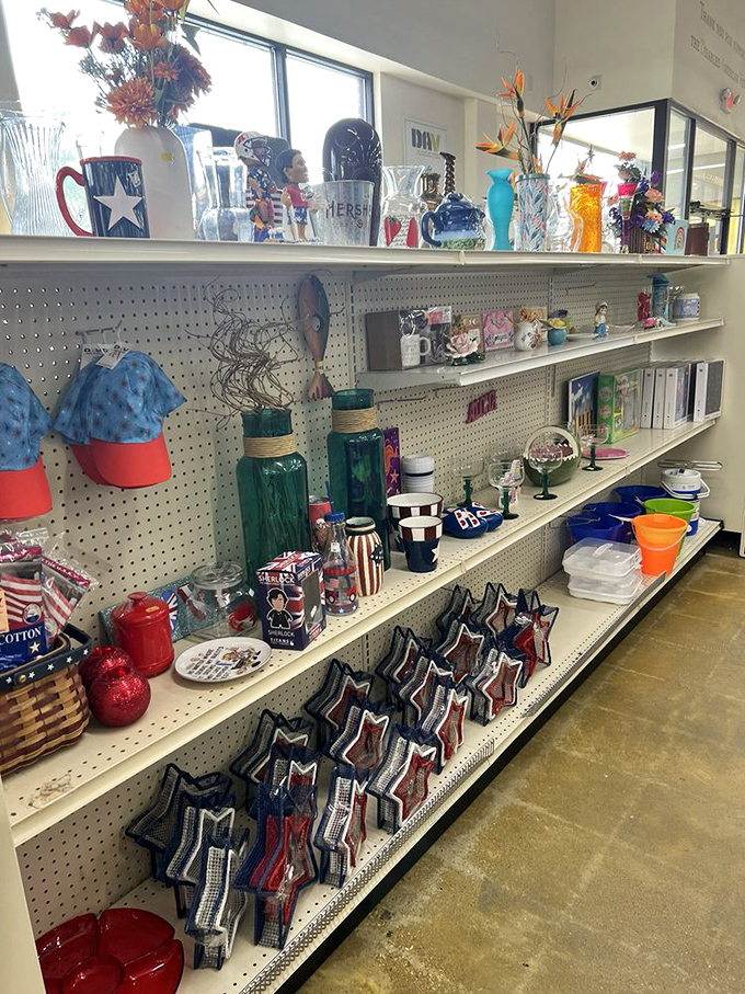 Patriotic decor abounds—because nothing says "America" like finding a star-spangled bargain that would make Uncle Sam proud.