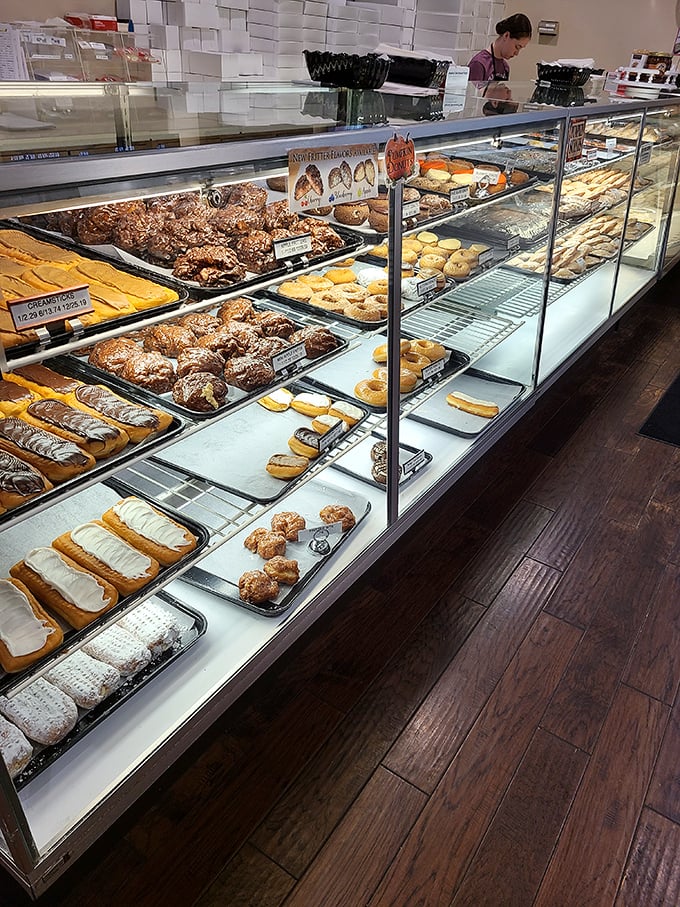 The bakery case at Amish Door—where diet plans go to die and "I'll just have one bite" becomes the lie you tell yourself.