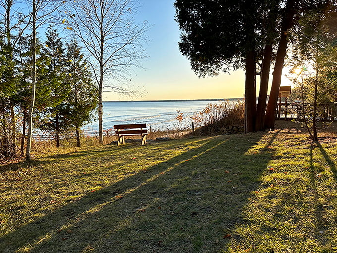 A bench with the best view in Door County—where you can contemplate life's big questions or just decide what's for dinner.