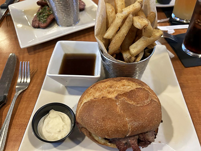The Pit Beef Melt – where sandwich engineering meets comfort food science in a handheld masterpiece of savory satisfaction.