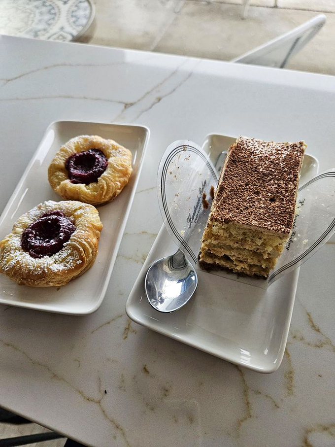 Jam-filled Danish pastries alongside tiramisu—proof that life's biggest dilemmas can be delicious. Why choose when you can have both?