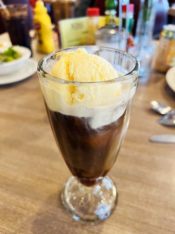 The root beer float—where childhood nostalgia meets adult-sized portions. Ice cream slowly melting into soda is nature's perfect chemistry experiment.