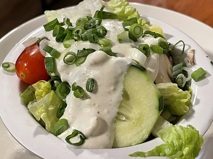 A salad that doesn't apologize for being a salad. Fresh, crisp, and generous with the dressing—because even virtuous eating deserves a little indulgence. 