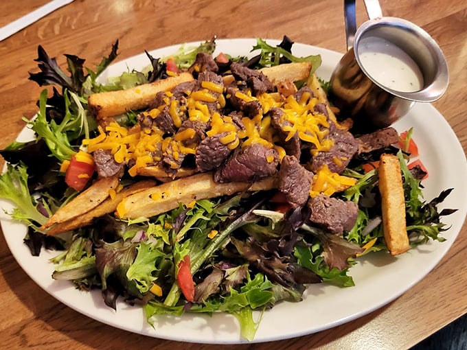 A salad that doesn't apologize for being a salad—it just happens to include enough steak to make you forget you're eating vegetables.
