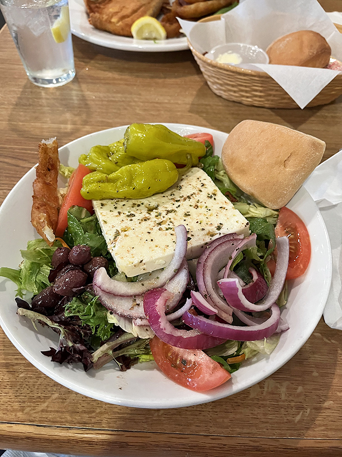 A Greek salad that doesn't skimp on the feta – this isn't some sad side dish, it's a Mediterranean vacation on a plate.