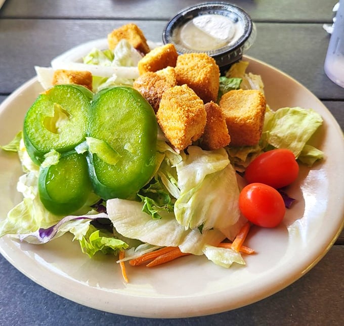 Even salads get the respect they deserve here—fresh, colorful, and substantial enough to satisfy without feeling like punishment.