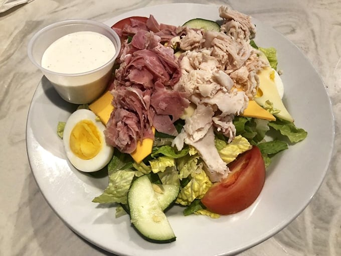 A salad so fresh and colorful it almost makes you forget you came for pancakes. Almost.