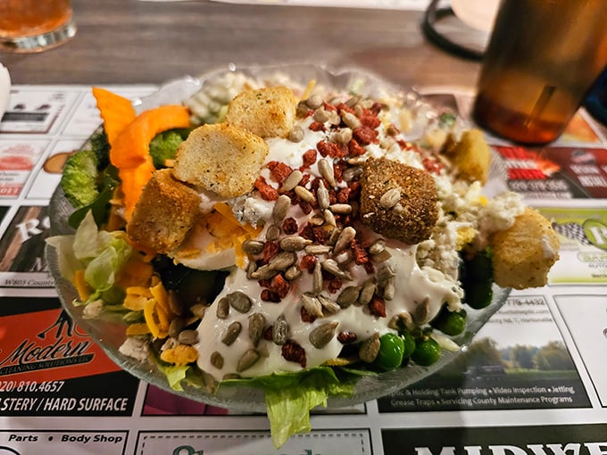 A salad that defies the "rabbit food" stereotype, loaded with enough toppings to make you forget you're technically eating vegetables.