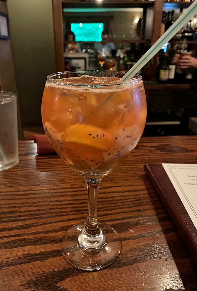A sangria that's dressed for success with fresh fruit playing supporting roles. Sip slowly—this drink tells a story worth savoring.
