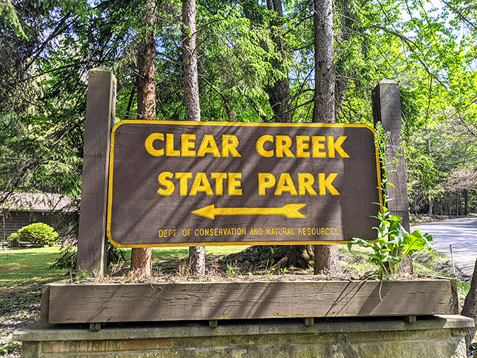 The entrance sign promises exactly what it delivers—clarity in both name and experience. No false advertising in this corner of Pennsylvania!