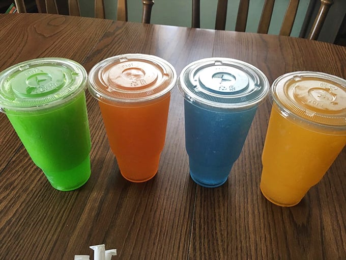 Even the drinks come with a splash of childhood nostalgia—these electric-colored slushees are what would happen if a rainbow decided to retire in Pittsburgh.