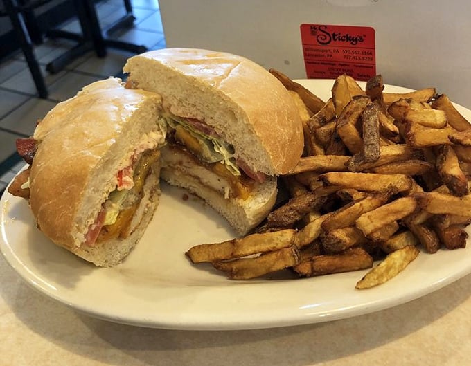 The Smokehouse Chicken Sandwich with a side of perfectly golden fries – proof that Mr. Sticky's isn't just a one-hit wonder.