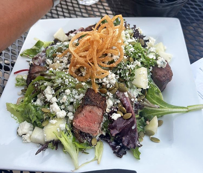 A salad that meat-lovers can embrace. Those perfectly pink steak slices nestled among fresh greens and feta make "eating your vegetables" a pleasure, not a chore.