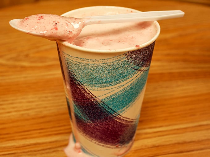 This strawberry milkshake isn't just pink—it's a blush-colored promise of creamy delight. The perfect companion to any peanut butter adventure.