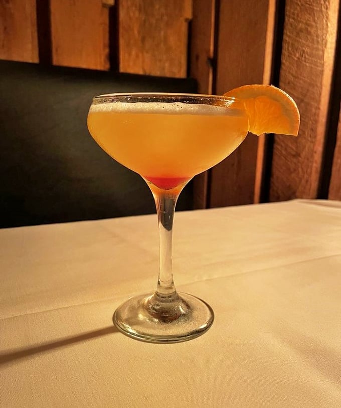 A sunset in cocktail form—this martini doesn't just look pretty, it's the liquid equivalent of vacation mode being permanently enabled.