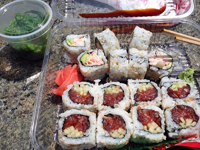 These sushi rolls aren't just food; they're edible art – spicy tuna and California rolls arranged with the precision of a seafood symphony.