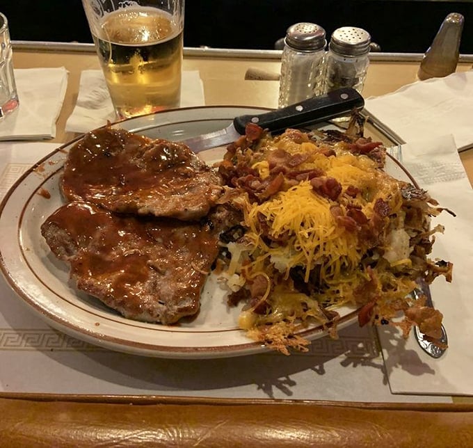 When pork tenderloin meets BBQ sauce, magic happens. Add those crispy hash browns and you've got a plate of pure Midwestern bliss.
