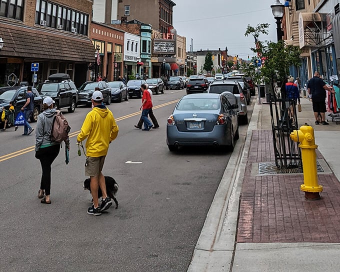 Third Street's vibrant corridor serves as Marquette's social hub, where dog-walkers, shoppers, and coffee-seekers create the daily rhythm of community life.