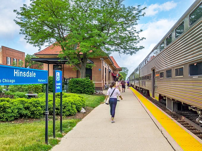 The Metra station—where commuters begin their daily migration to Chicago's concrete jungle before returning to their leafy sanctuary each evening.