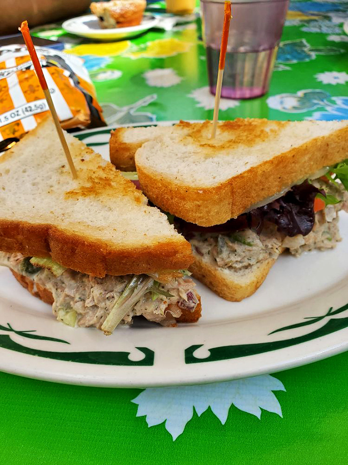 The humble tuna melt, elevated to art form. Perfectly toasted bread holding together a symphony of flavors that puts ordinary sandwiches to shame.