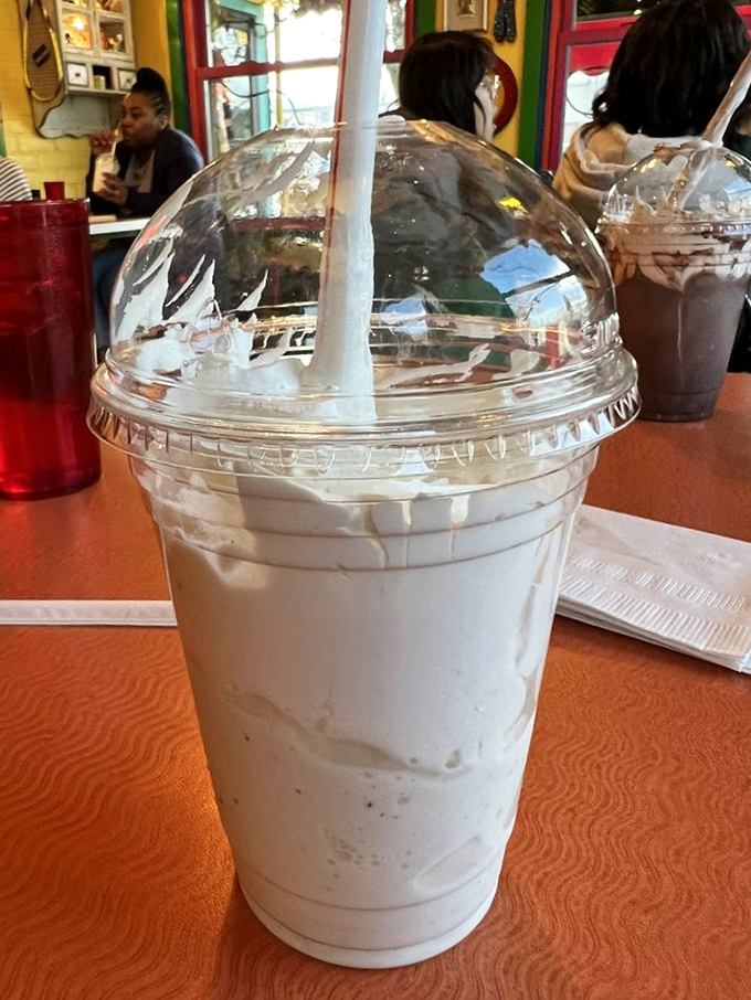 A vanilla milkshake thick enough to stand a spoon in and sweet enough to cure Monday blues.